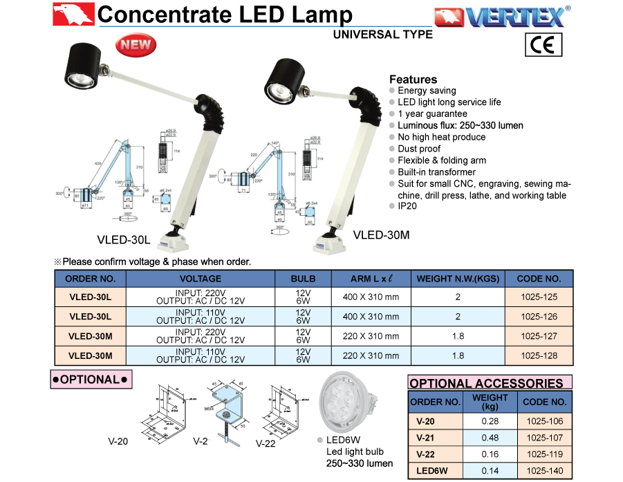 Đèn LED Có Độ Sáng Tập Trung VLED-30L VLED-30M Vertex